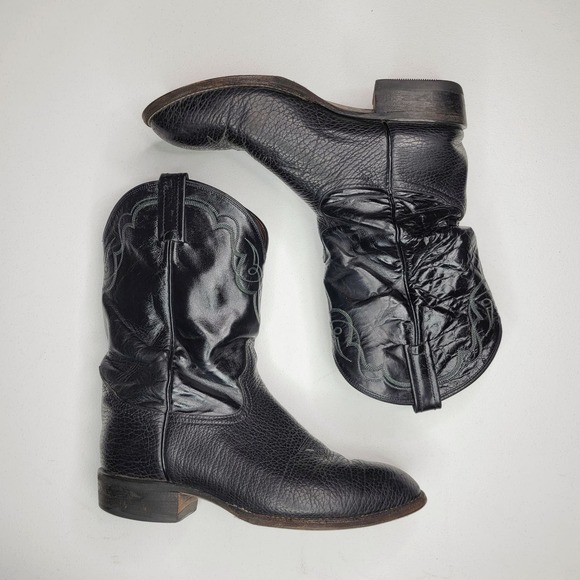 Tony Lama | Shoes | Vintage Tony Lama Black Roper Western Cowboy Boots ...